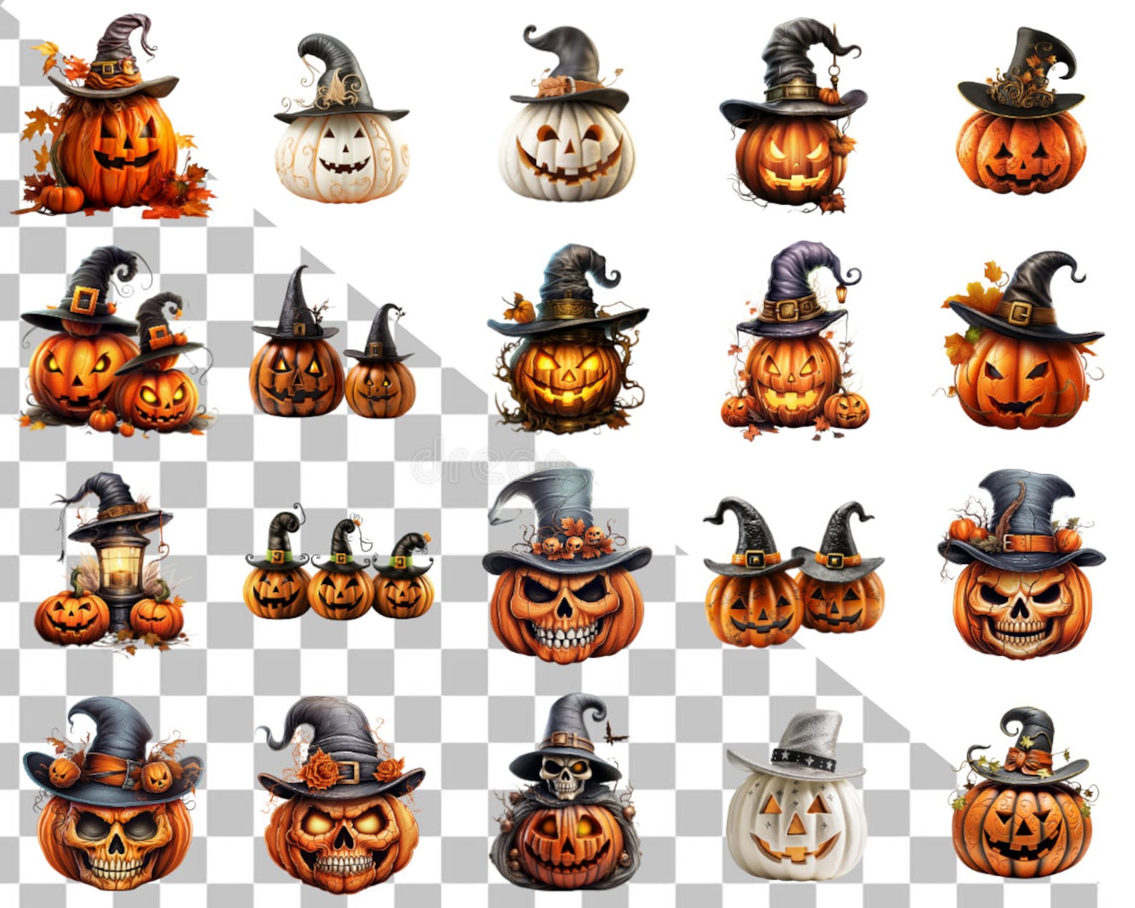 Watercolor Halloween Scary Pumpkin Clipart Bundle Happy - Etsy