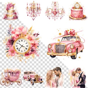 Watercolor Happy New Year Clipart, Pink New Years Decorations PNG SVG ...