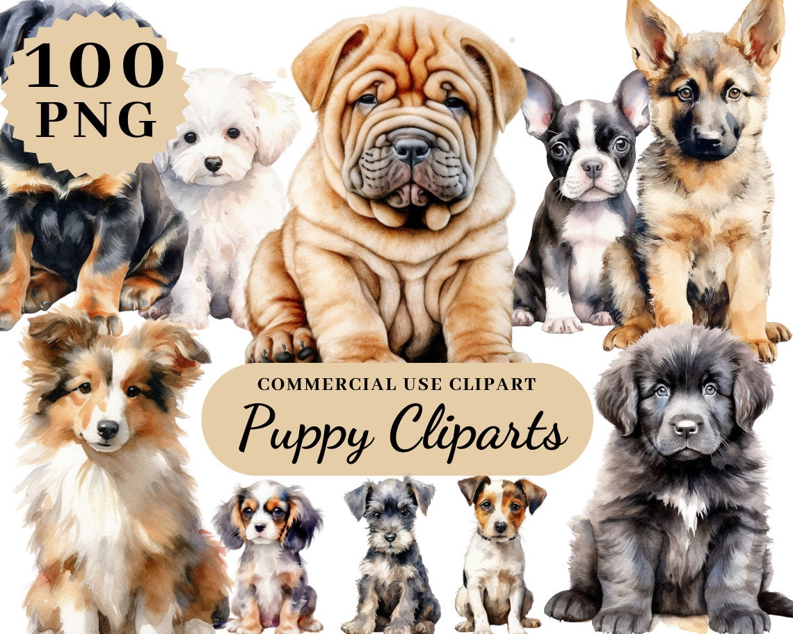 100 PNG Watercolor Puppies Clipart Dog PNG Bundle Dog - Etsy