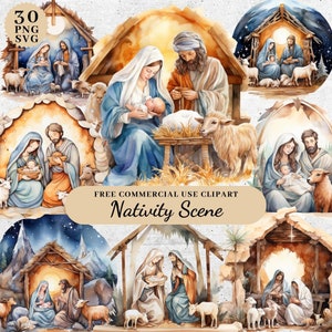 Watercolor Christmas Nativity Scene Clipart, Religious Holy Family ...