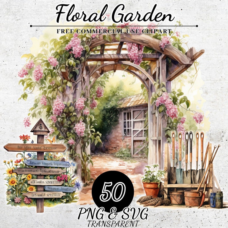 Watercolor Spring Garden Clipart, Floral Decorations Clipart, Painted ...