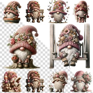 Watercolor Cute Pink Gnome Clipart, Gnome Bundle Clipart, Festive Gnome ...
