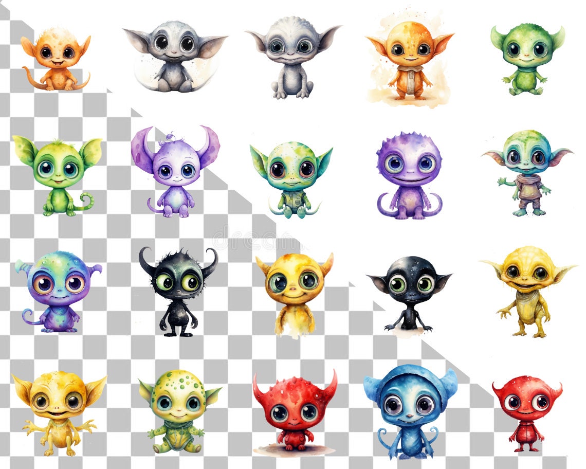Cute Alien Clipart Set, Alien Clip Art Illustrations, Aliens UFO, Space ...