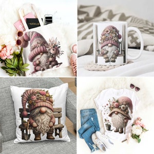 Watercolor Cute Pink Gnome Clipart, Gnome Bundle Clipart, Festive Gnome ...