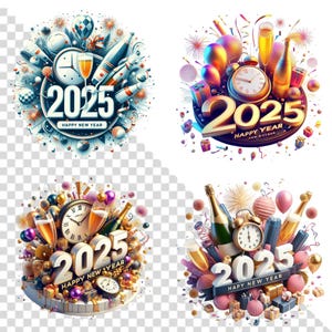 Happy New Year 2025 Clipart, New Years Decorations PNG SVG, New Years ...