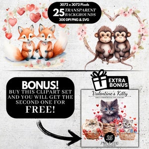 Watercolor Valentines Day Animal Couple Clipart, Valentines Day ...