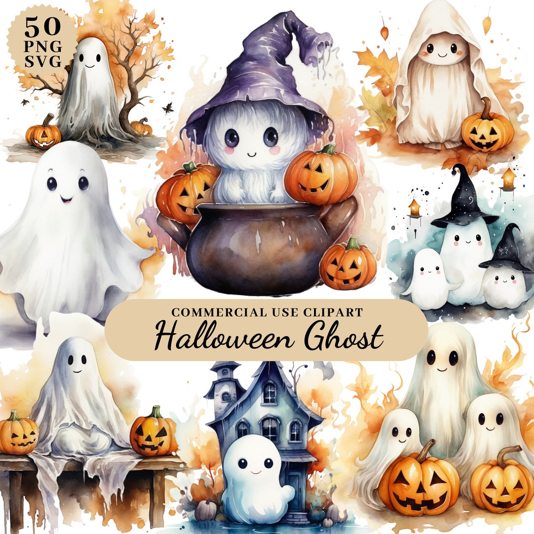 Halloween Cute Ghost Clipart Bundle, Halloween Mega Pack, Happy ...