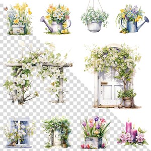 Watercolor Spring Garden Clipart, Spring Decorations Clipart, Painted ...