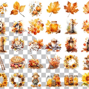 Watercolor Autumn Bundle Clipart PNG SVG Fall Clipart Wall Art Digital ...