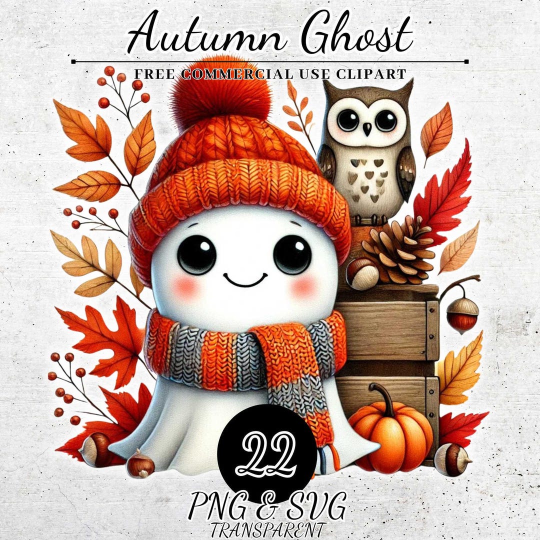 Watercolor Autumn Ghost Clipart PNG SVG Fall Clipart Wall Art Digital ...