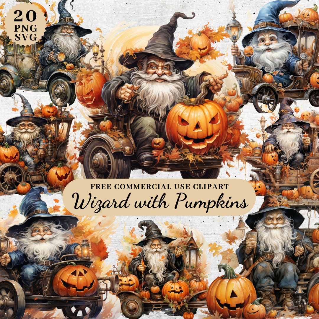 Watercolor Wizard Pumpkins Clipart, Magic Fantasy Clipart, Fall Scences ...