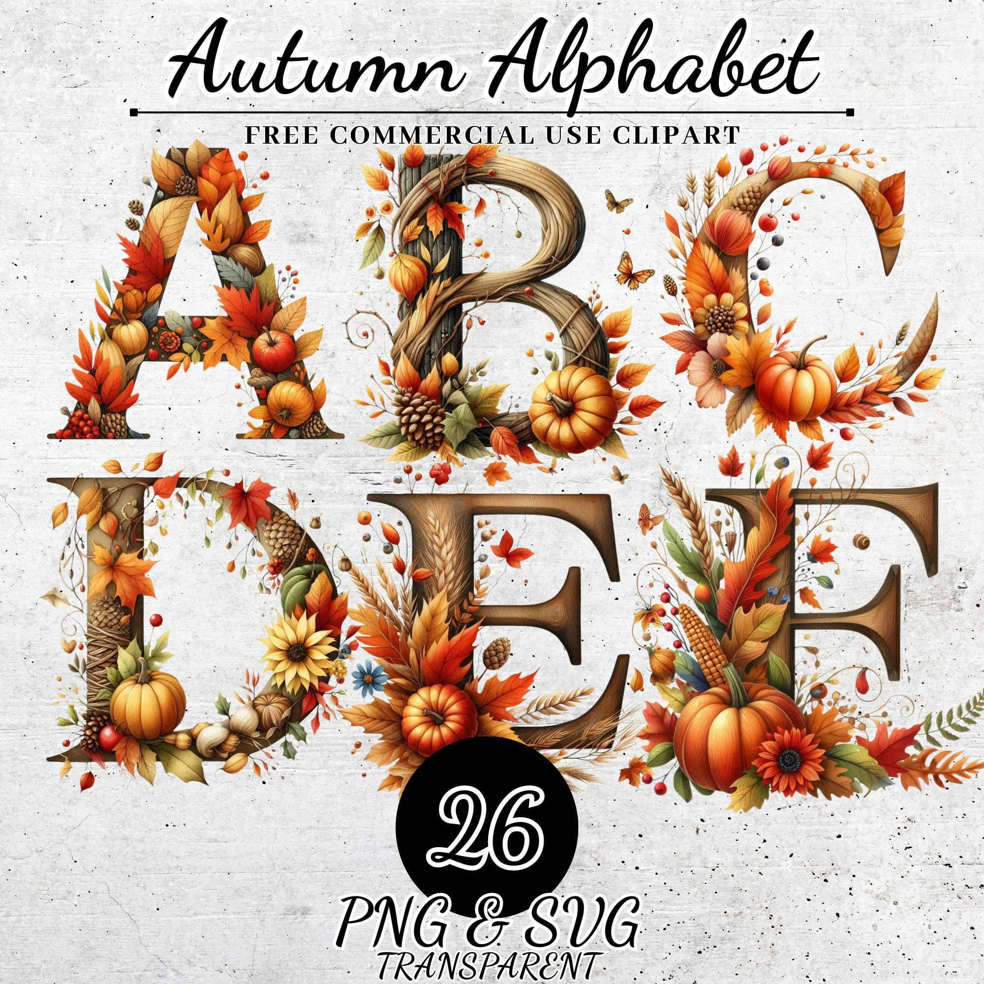 Autumn Alphabet Clipart, Autumn Prints, Autumn Sublimation Letters ...