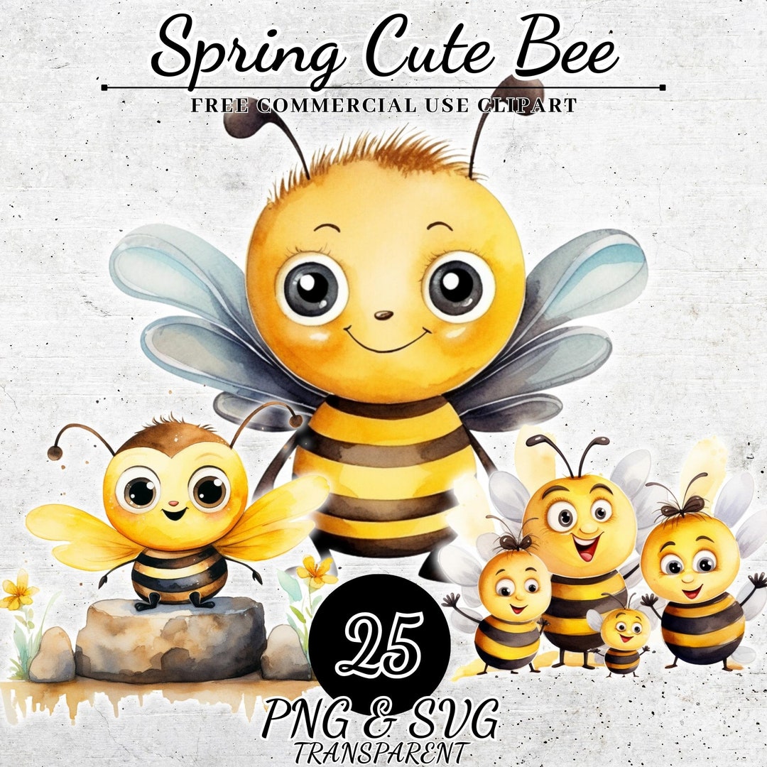 Watercolor Cute Bee Clipart, Honey Bee Clipart PNG, Digital Bee Clipart ...
