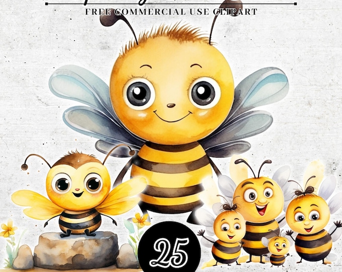 Watercolor Cute Bee Clipart, Honey Bee Clipart PNG, Digital Bee Clipart ...