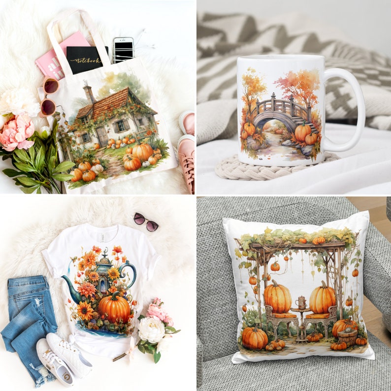 Watercolor Pumpkin Garden Clipart Bundle, Autumn Fall Farmhouse, Fall ...