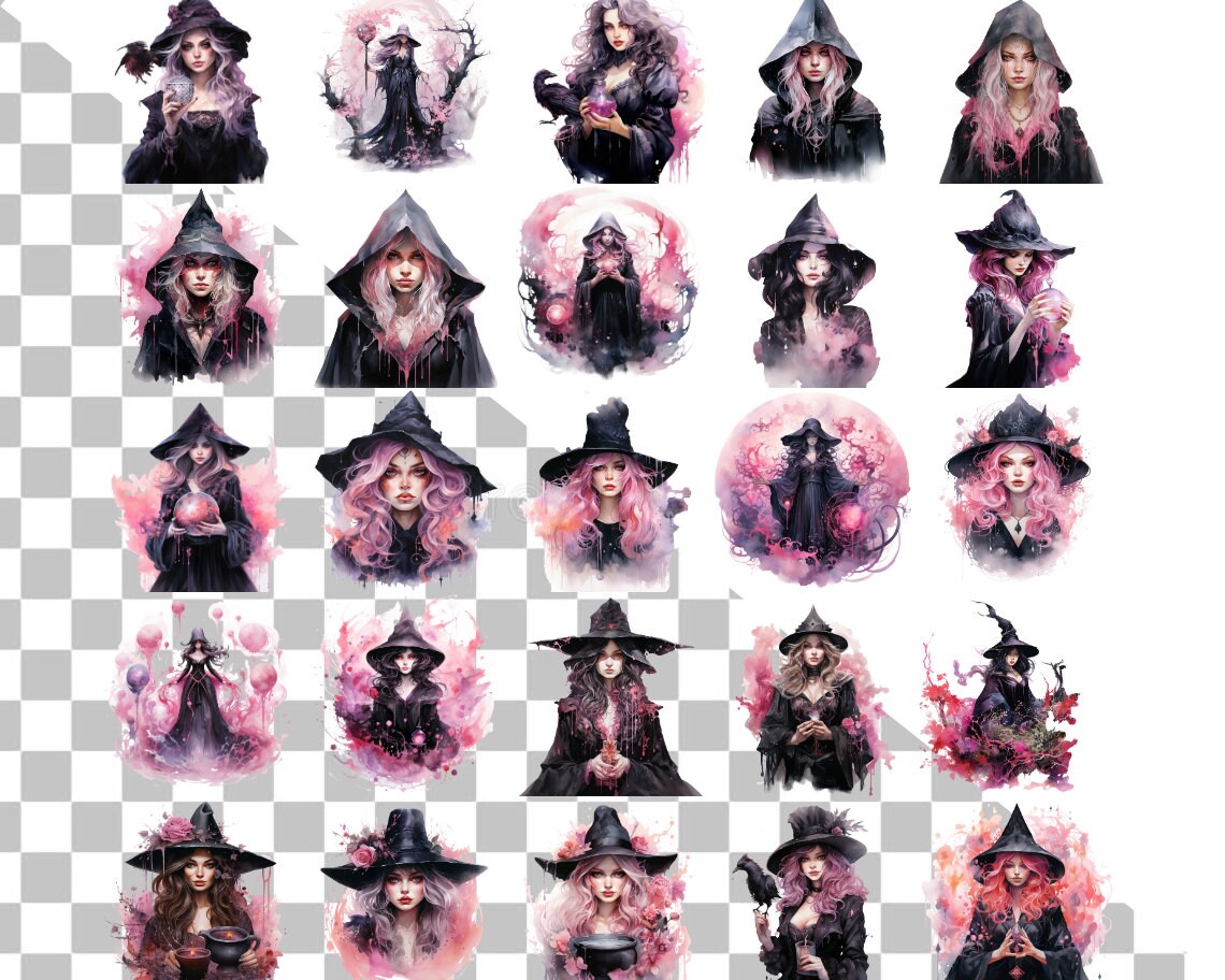 25 Pink Witch Clipart PNG, Witch Clip Art, Magic Clip Art, Mystical ...