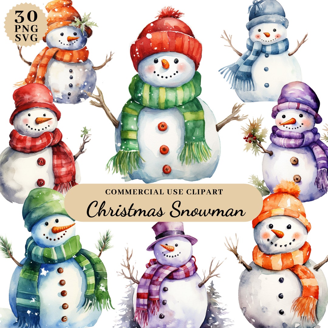 Watercolor Cute Snowman Clipart, Christmas Decorations Clipart, Xmas ...