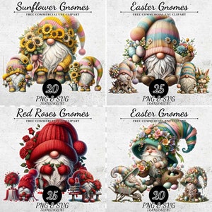 Watercolor Gnome Clipart Bundle, Garden Gnome Flower, Festive Gnome ...