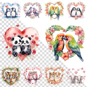 Watercolor Valentines Day Animal Couple Clipart, Valentines Day ...
