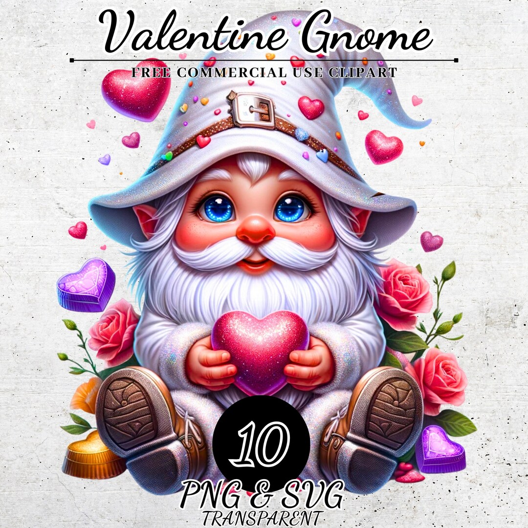 Cute Valentines Day Gnome Clipart, Cute Valentines Day Downloadable ...