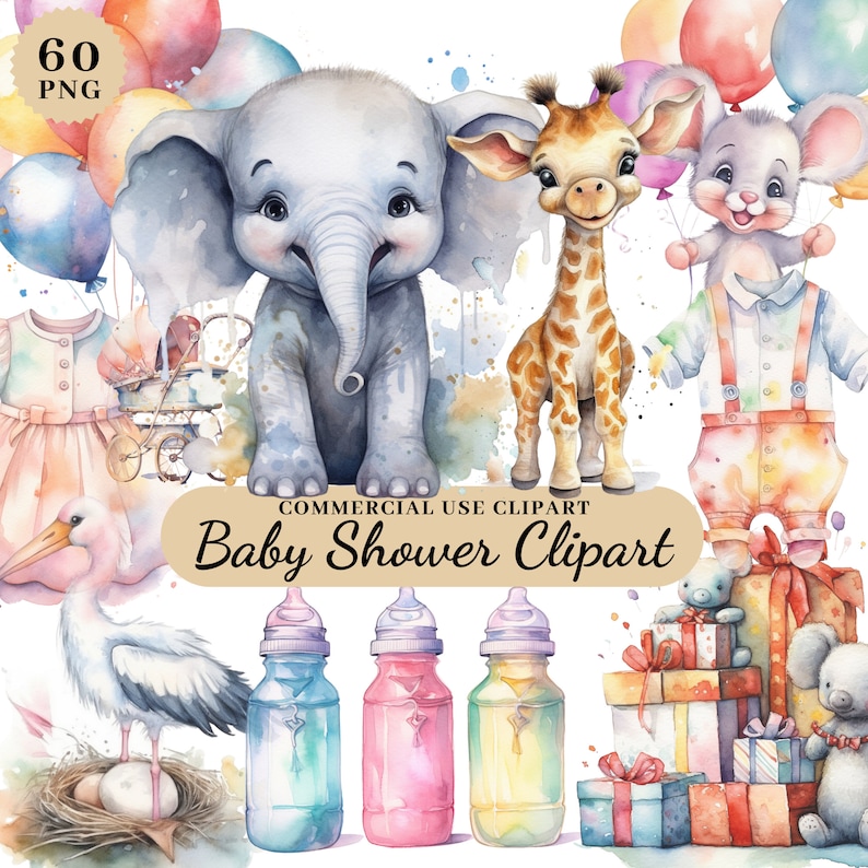 Watercolor Baby Shower Clipart Baby Clothes Gender Reveal - Etsy