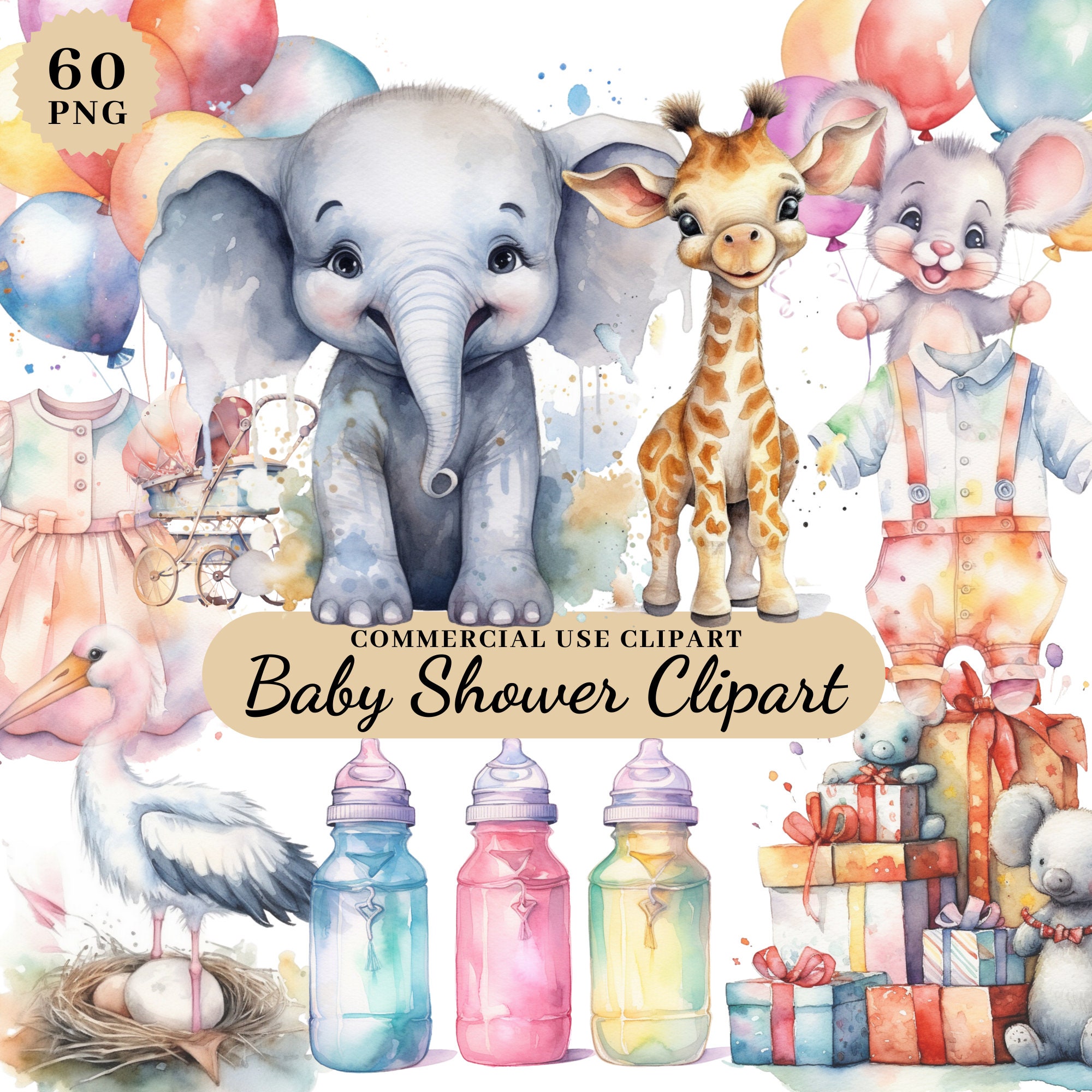 Watercolor Baby Shower Clipart Baby Clothes Gender Reveal - Etsy