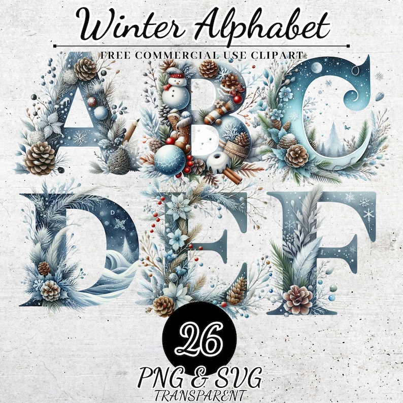 Winter Alphabet Clipart, Snowy Letters, Winter Sublimation Alphabet ...
