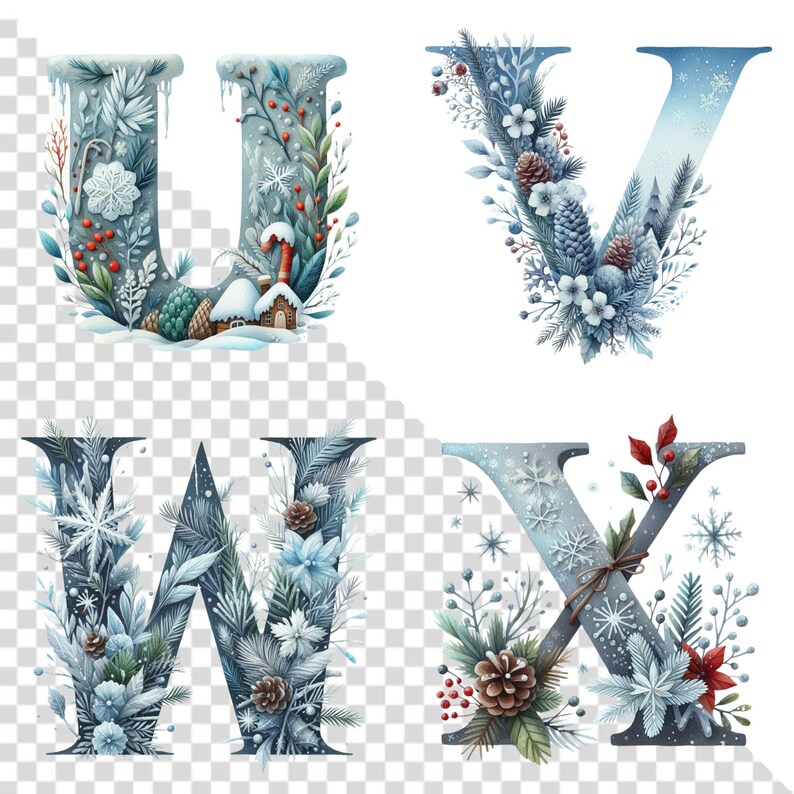 Frosty Winter Alphabet Clipart, Snowflake Letters, Winter Sublimation ...