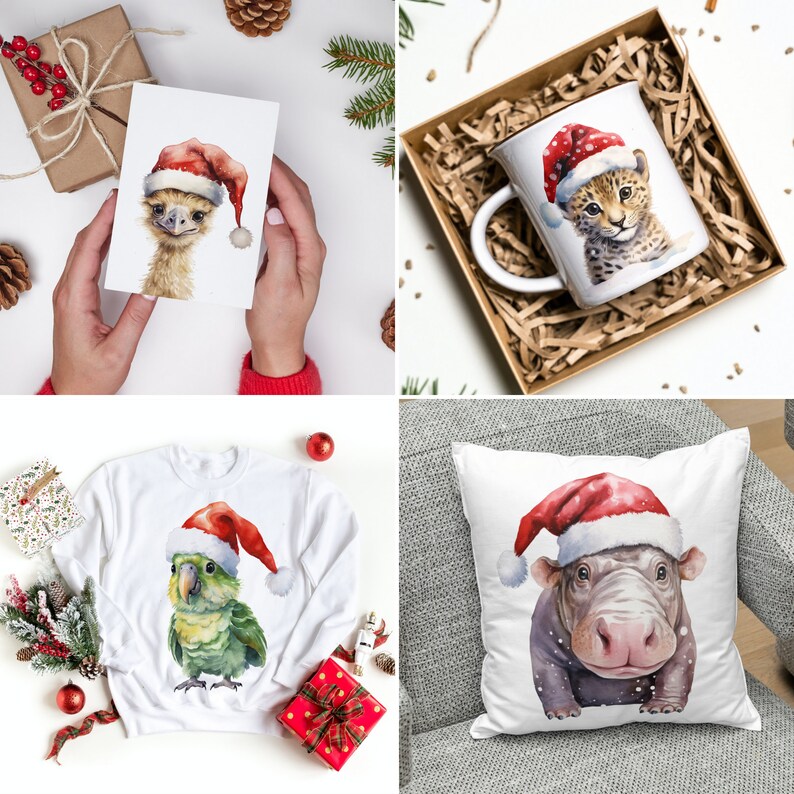 Watercolor Christmas Safari Animal Clipart, Jungle Safari Christmas ...