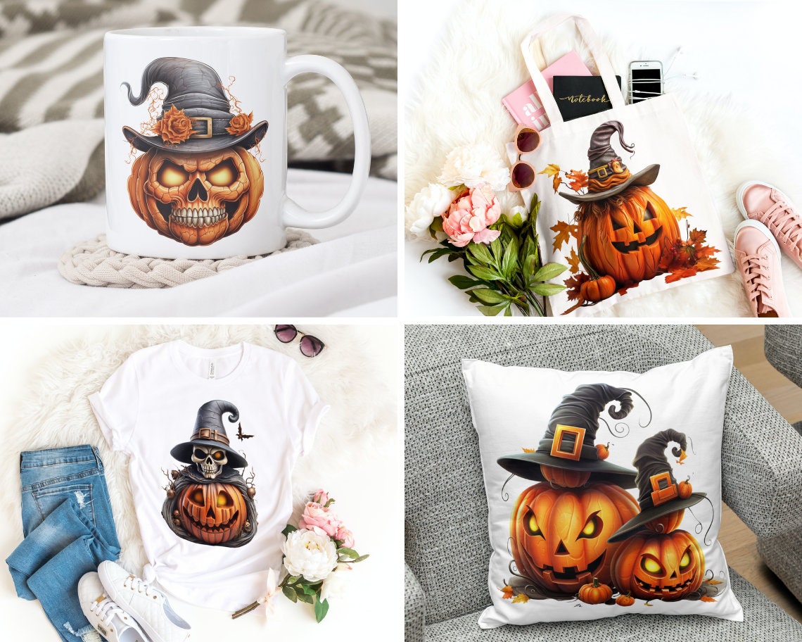 Watercolor Halloween Scary Pumpkin Clipart Bundle Happy - Etsy