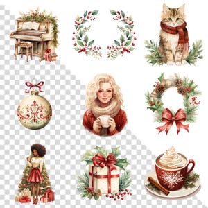 Festive Red Winter Clipart Bundle, Christmas Planner Clipart PNG ...