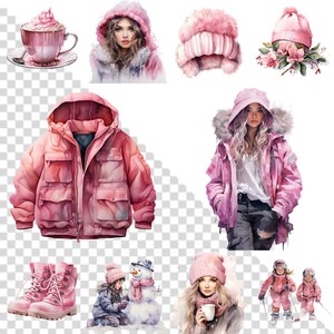 Watercolor Pink Winter Season Clipart Bundle, Winter Holidays Clip Art ...