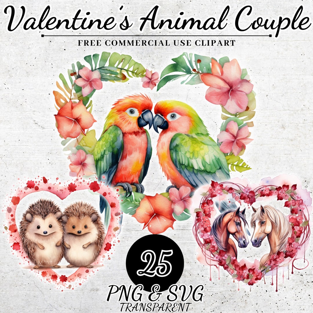 Watercolor Valentines Day Animal Couple Clipart, Valentines Day ...