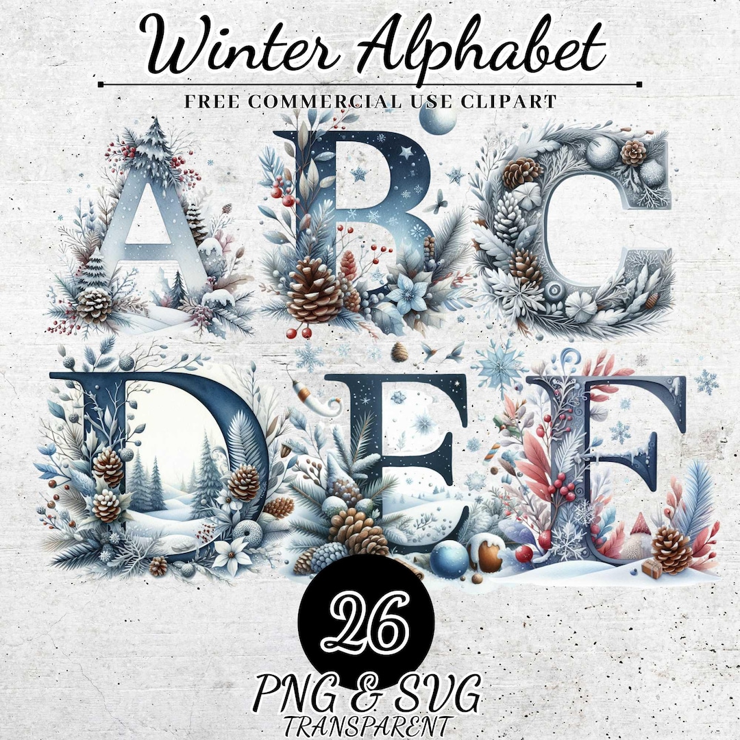 Frosty Winter Alphabet Clipart, Snowflake Letters, Winter Sublimation ...