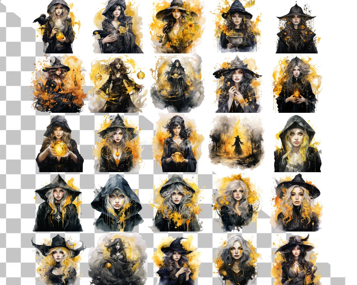25 Yellow Witch Clipart PNG Witch Clip Art Magic Clip Art - Etsy