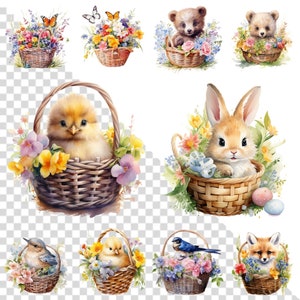 Watercolor Spring Animals Clipart, Animal Baby Clipart, Spring ...