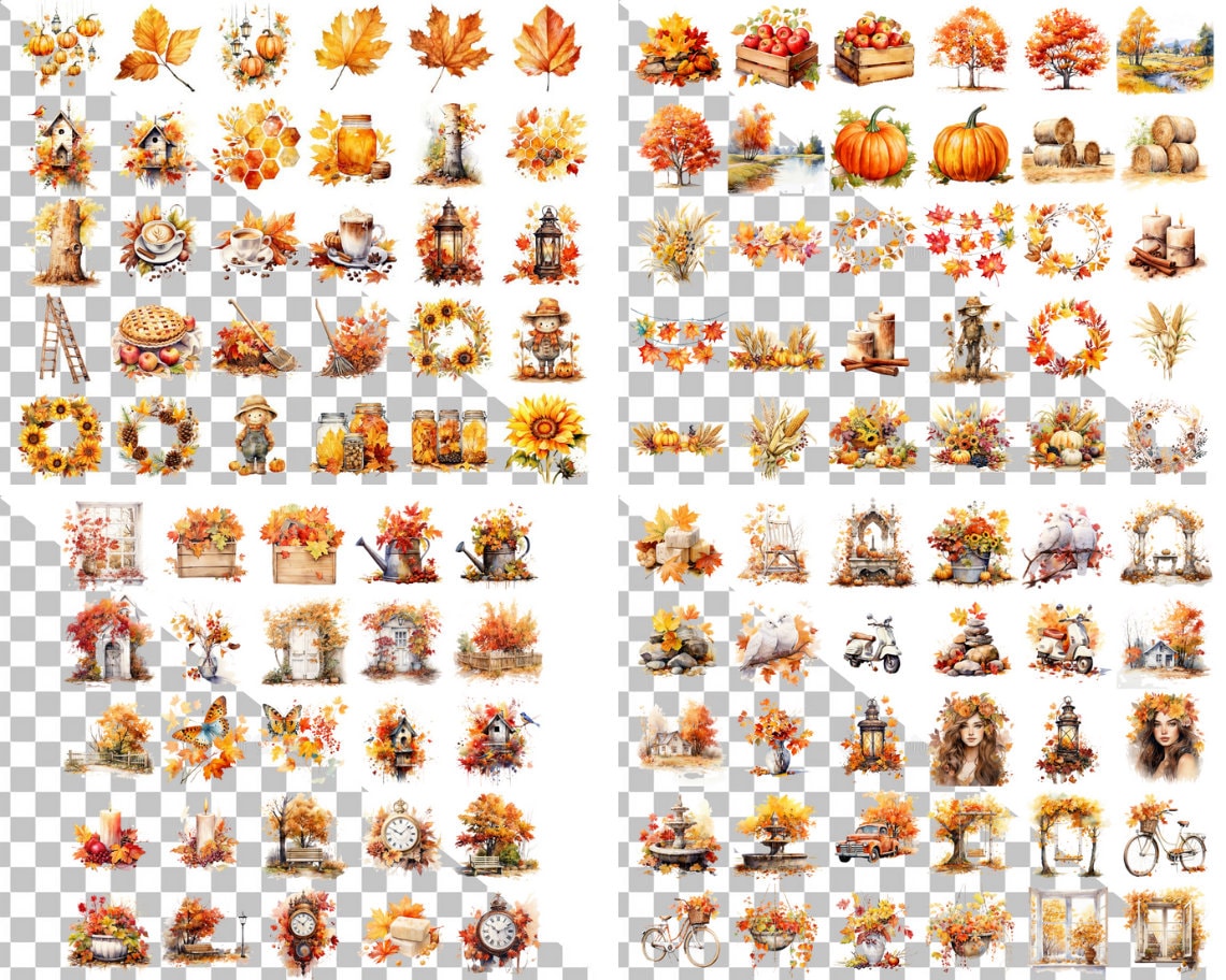 Watercolor Fall Bundle Clipart PNG Fall Clipart Wall Art Digital ...