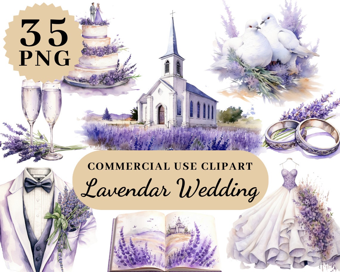 Watercolor Lavendar Wedding Clipart, Wedding Welcome Sign, Lavendars ...