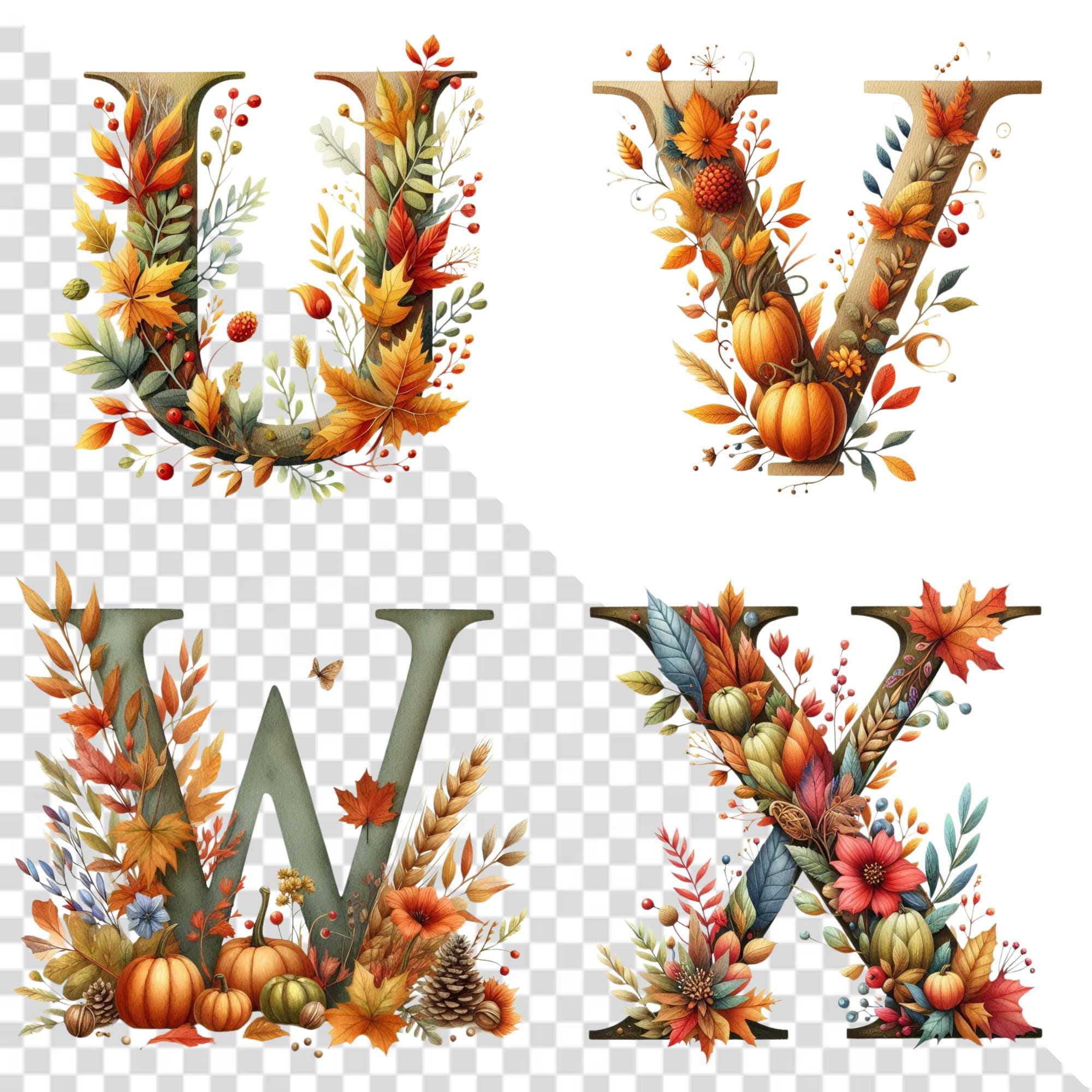 Autumn Alphabet Clipart, Autumn Prints, Autumn Sublimation Letters ...