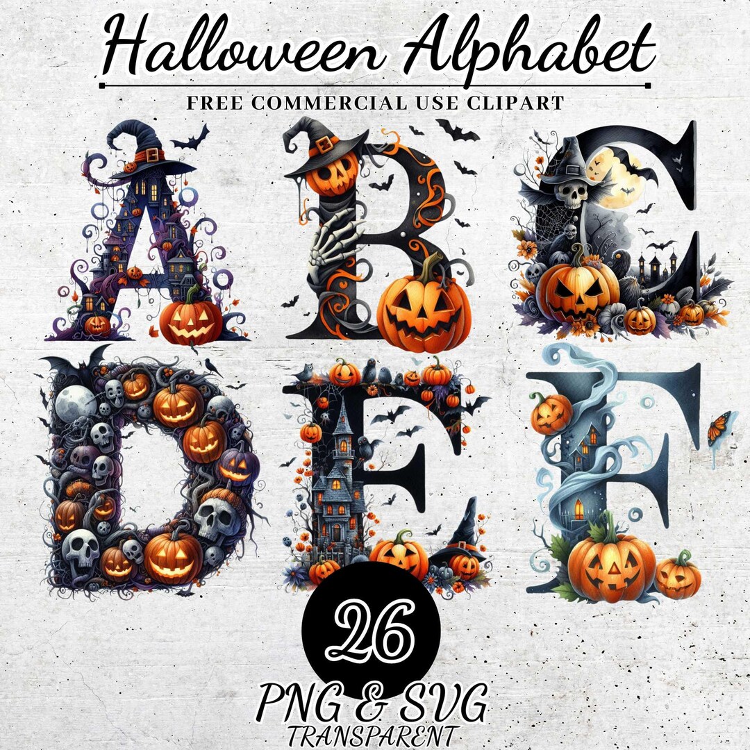 Scary Halloween Alphabet Clipart, Halloween Prints, Spooky Halloween ...