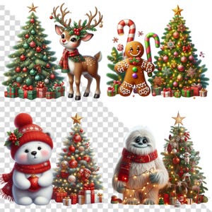 Christmas Tree Characters Clipart, Festive Holiday Graphics, Cute Tree ...