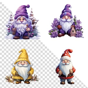 Watercolor Christmas Gnome Clipart, Winter Clipart Bundle, Garden Gnome ...