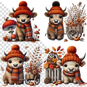 Watercolor Autumn Baby Highland Cow Clipart PNG SVG Fall Clipart Wall ...