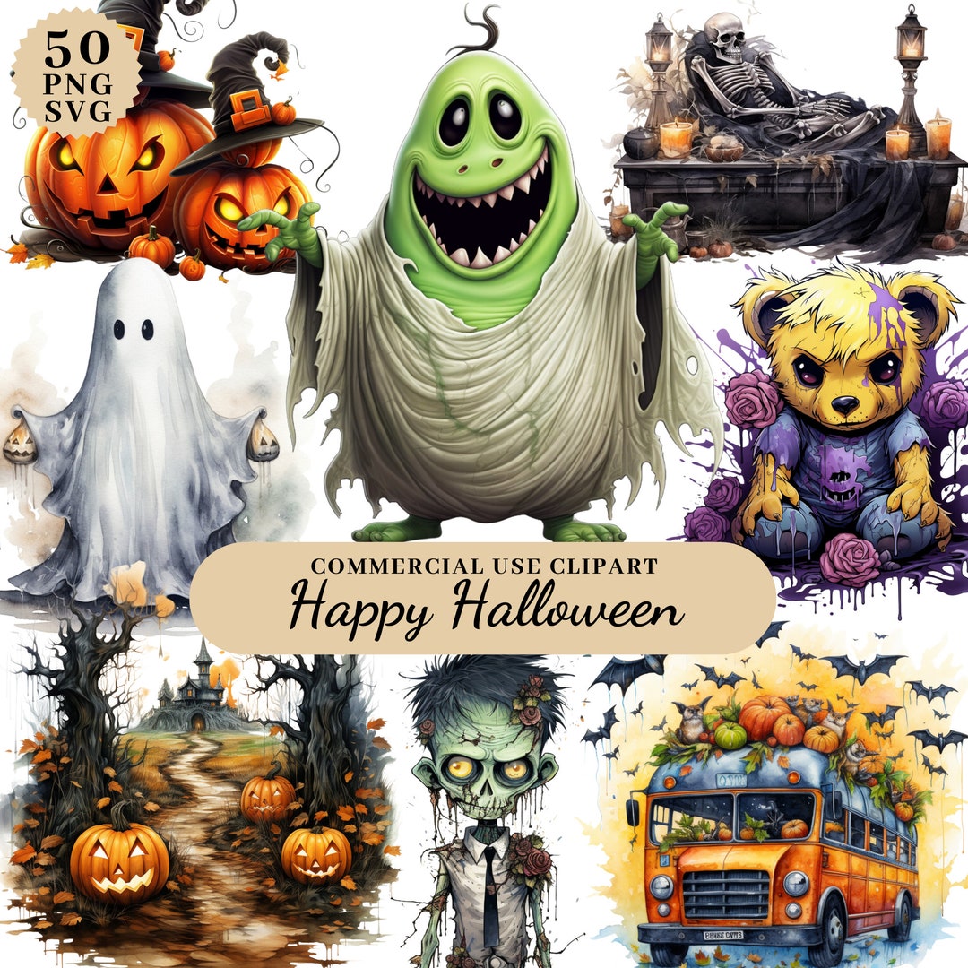 Happy Halloween Clipart Bundle, Halloween Mega Pack, Halloween SVG PNG ...