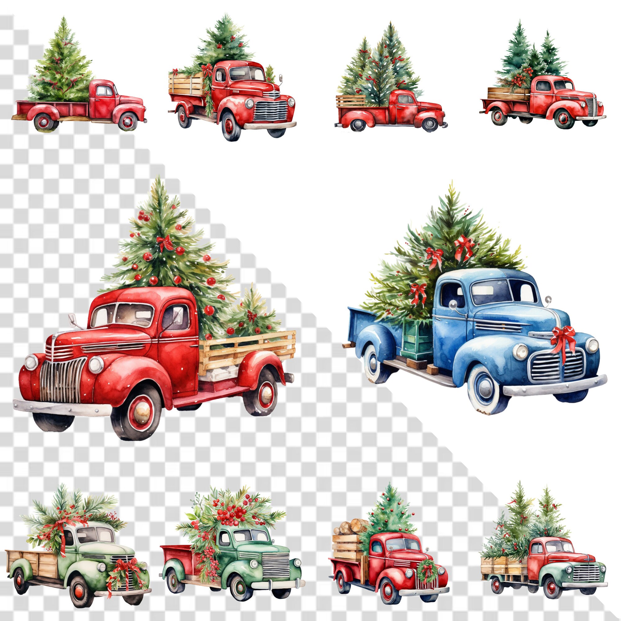 Watercolor Christmas Retro Truck Clipart Christmas - Etsy