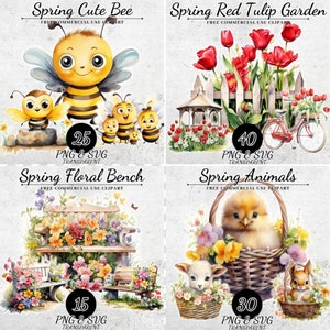 Watercolor Spring Garden Clipart Bundle PNG SVG, Spring Decorations ...