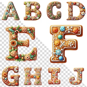 Christmas Gingerbread Alphabet Clipart, Retro Christmas Sublimation ...