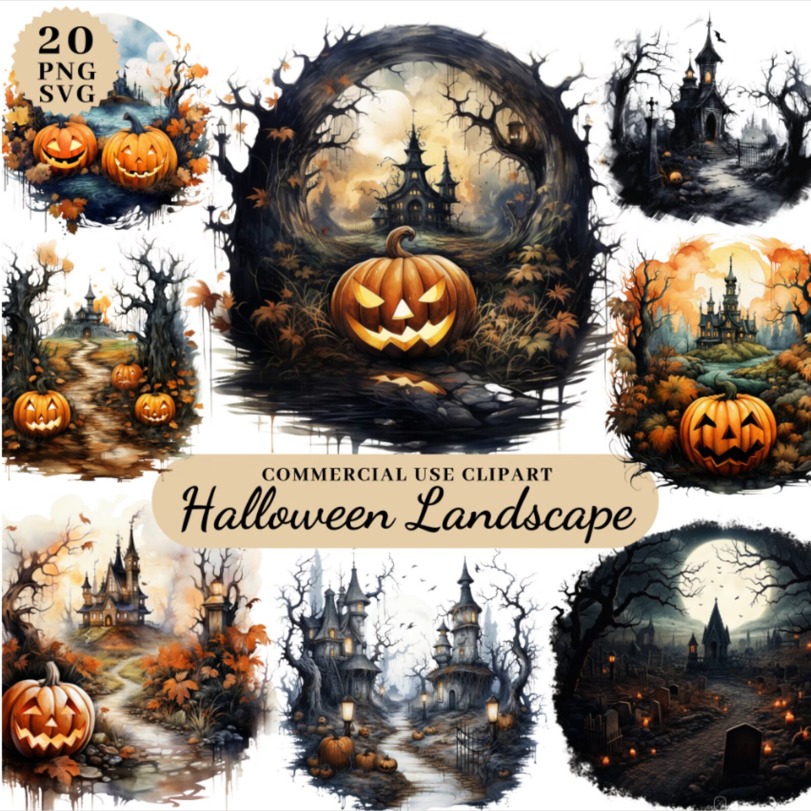 Halloween Nightmare Clipart Bundle, Happy Halloween Clipart, Halloween ...