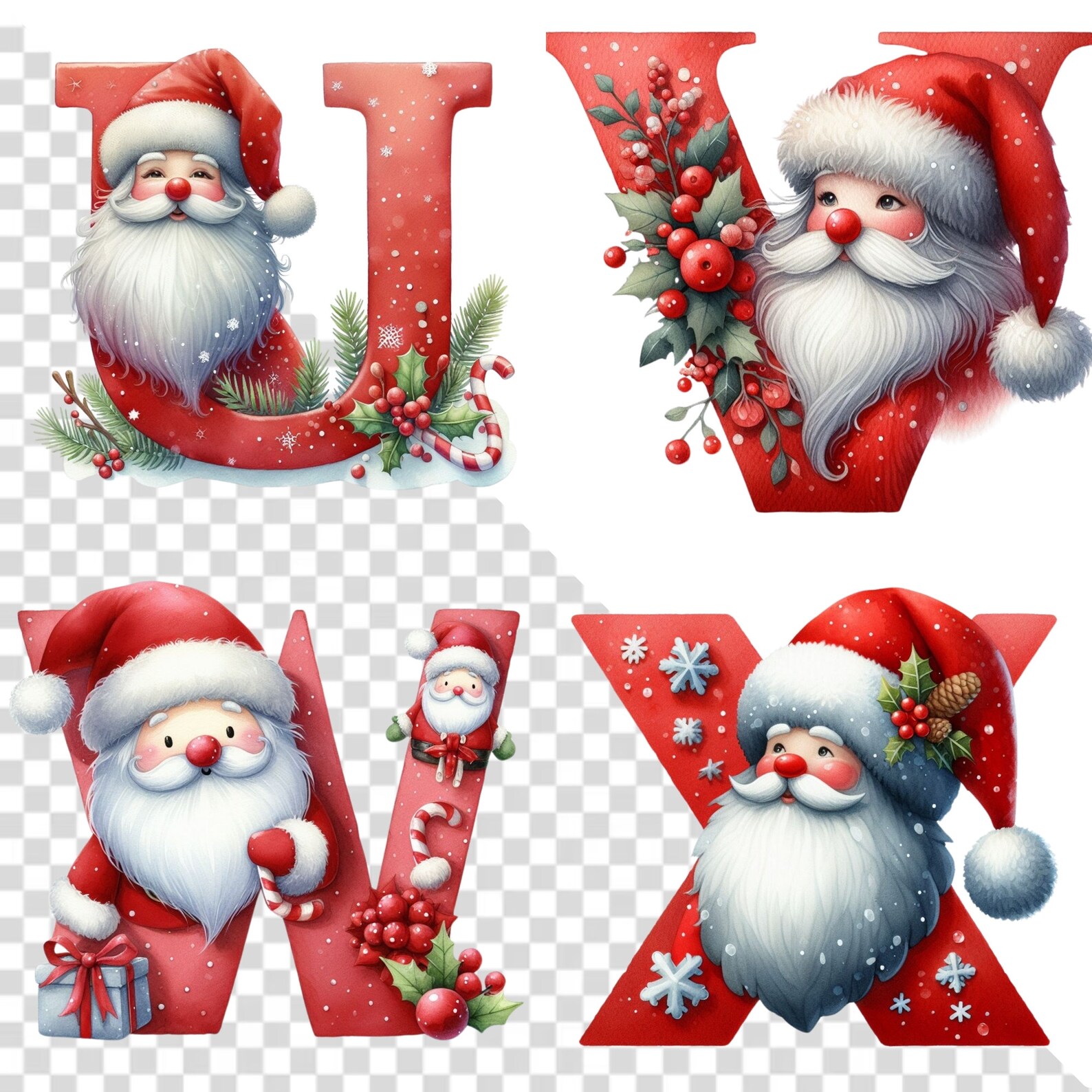 Christmas Santa Alphabet Clipart, Santa Alphabet Prints, Retro ...