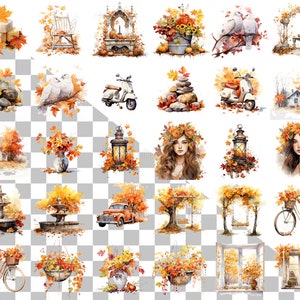 Watercolor Autumn Bundle Clipart PNG SVG Fall Clipart Wall Art Digital ...